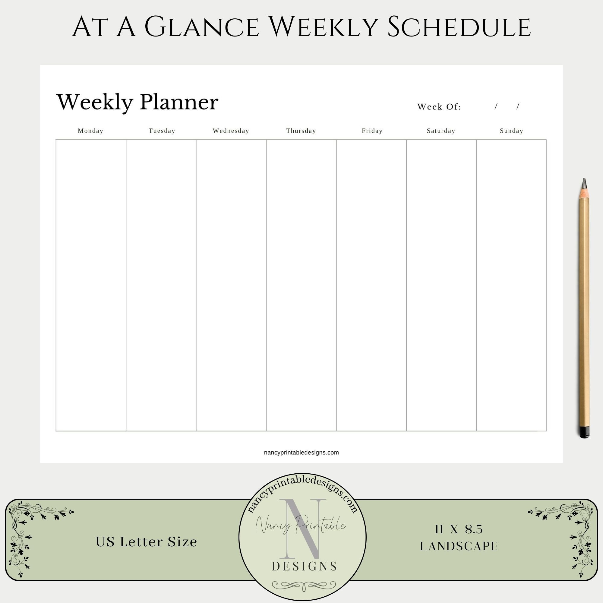 Weekly Planner, Digital Weekly Schedule, Week at a Glance Planner ...