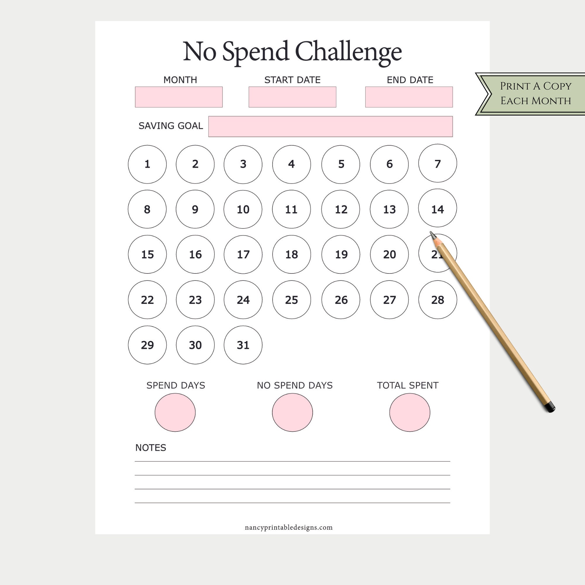 No Spend Challenge, Printable No Spend Tracker, No Spend Month, No ...