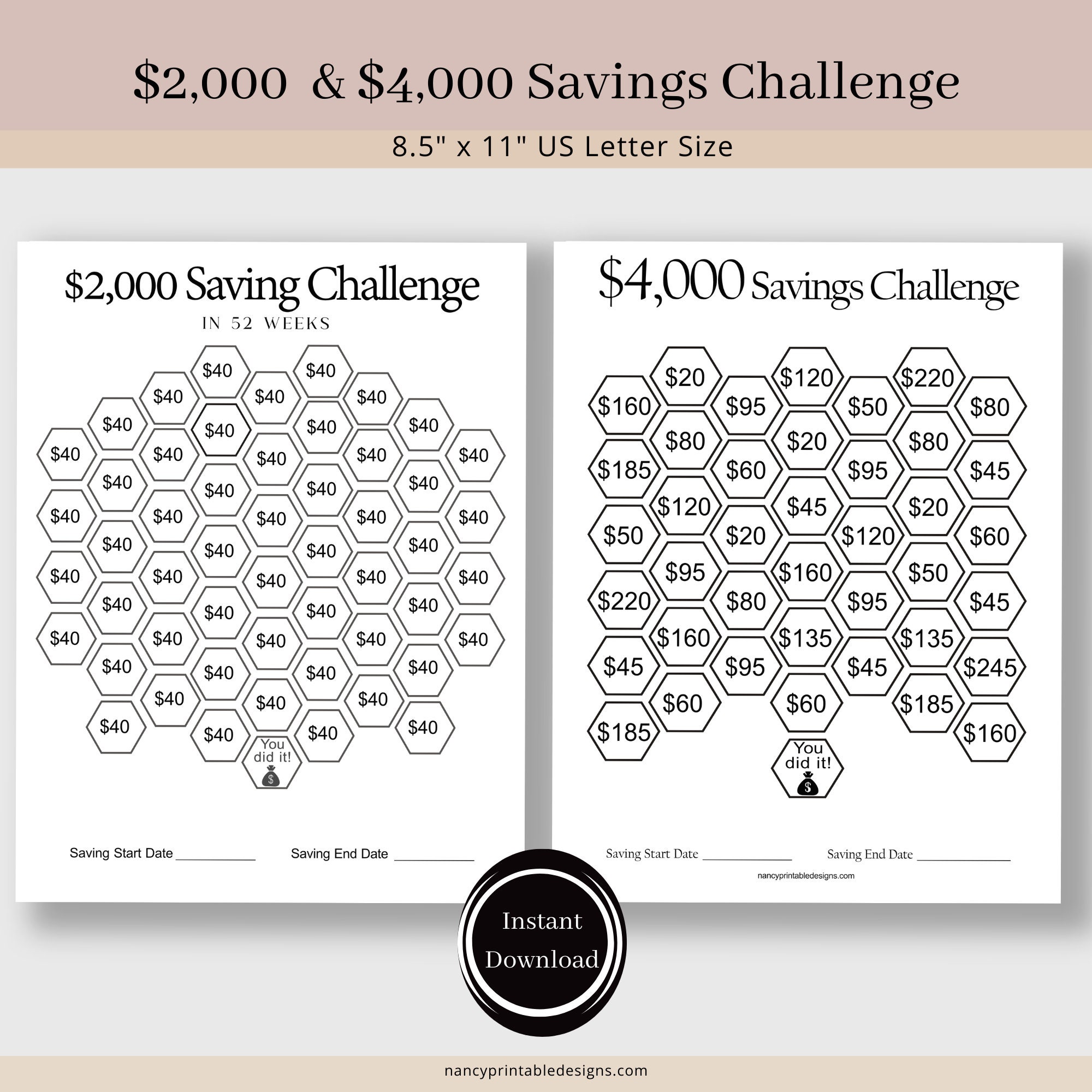 Saving Challenge Printable, Money Saving Binder, 52 Week Challenge ...