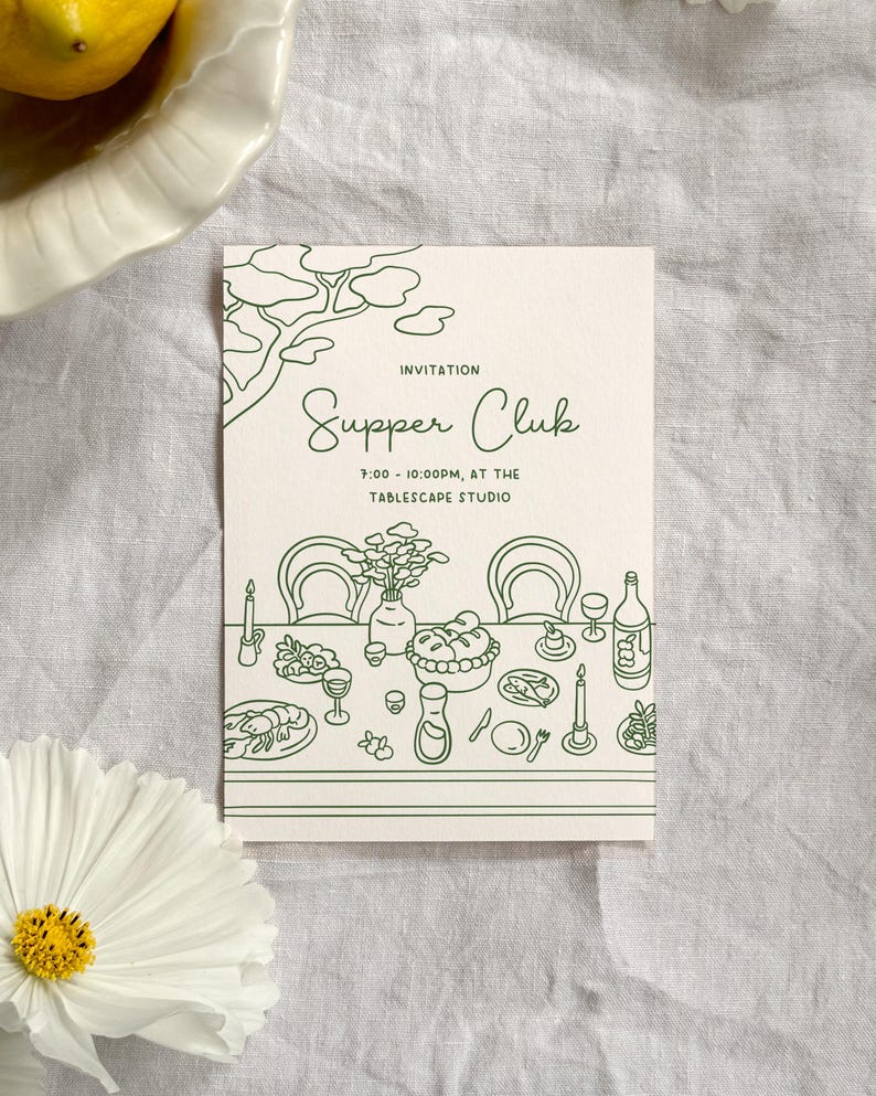 Minimal Dinner Party Invite, Supper Club Invitation, Birthday Party ...