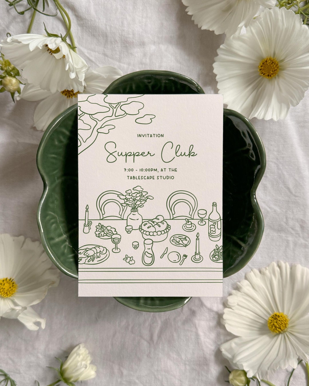Minimal Dinner Party Invite, Supper Club Invitation, Birthday Party ...