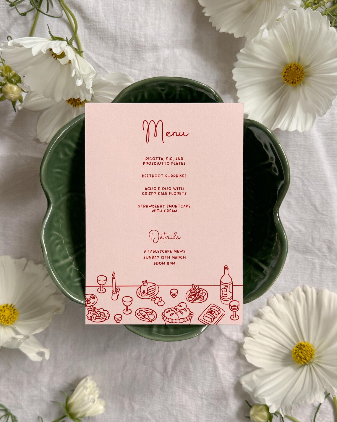 Minimal Hand Drawn Dinner Party Menu, Reception Dinner, Birthday Party ...