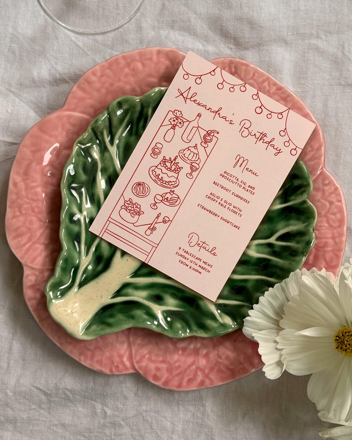 Minimal Hand Drawn Birthday Dinner Party Invite, Printable Customisable ...