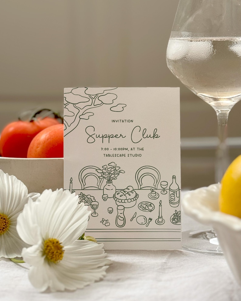 Minimal Dinner Party Invite, Supper Club Invitation, Birthday Party ...