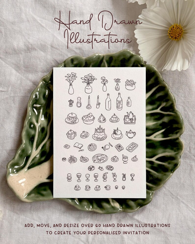 Minimal Hand Drawn Dinner Party Menu Invitation, Reception Dinner ...