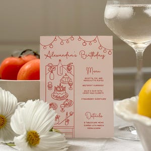 Minimal Hand Drawn Birthday Dinner Party Invite, Printable Customisable ...