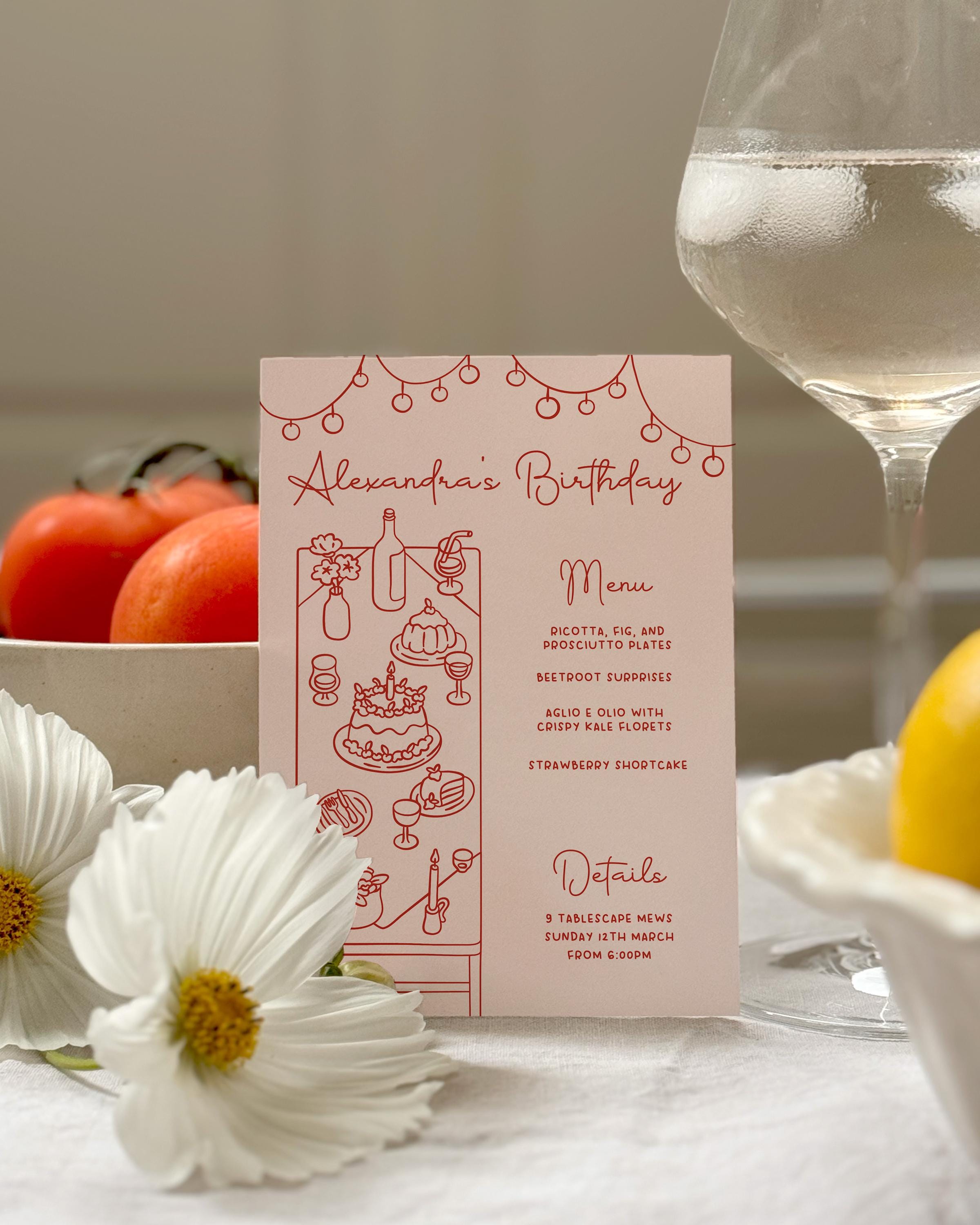 Minimal Hand Drawn Birthday Dinner Party Invite, Printable Customisable ...