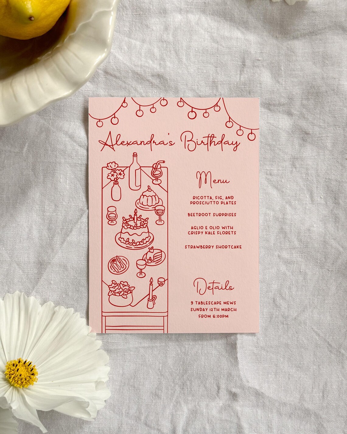 Minimal Hand Drawn Birthday Dinner Party Invite, Printable Customisable ...