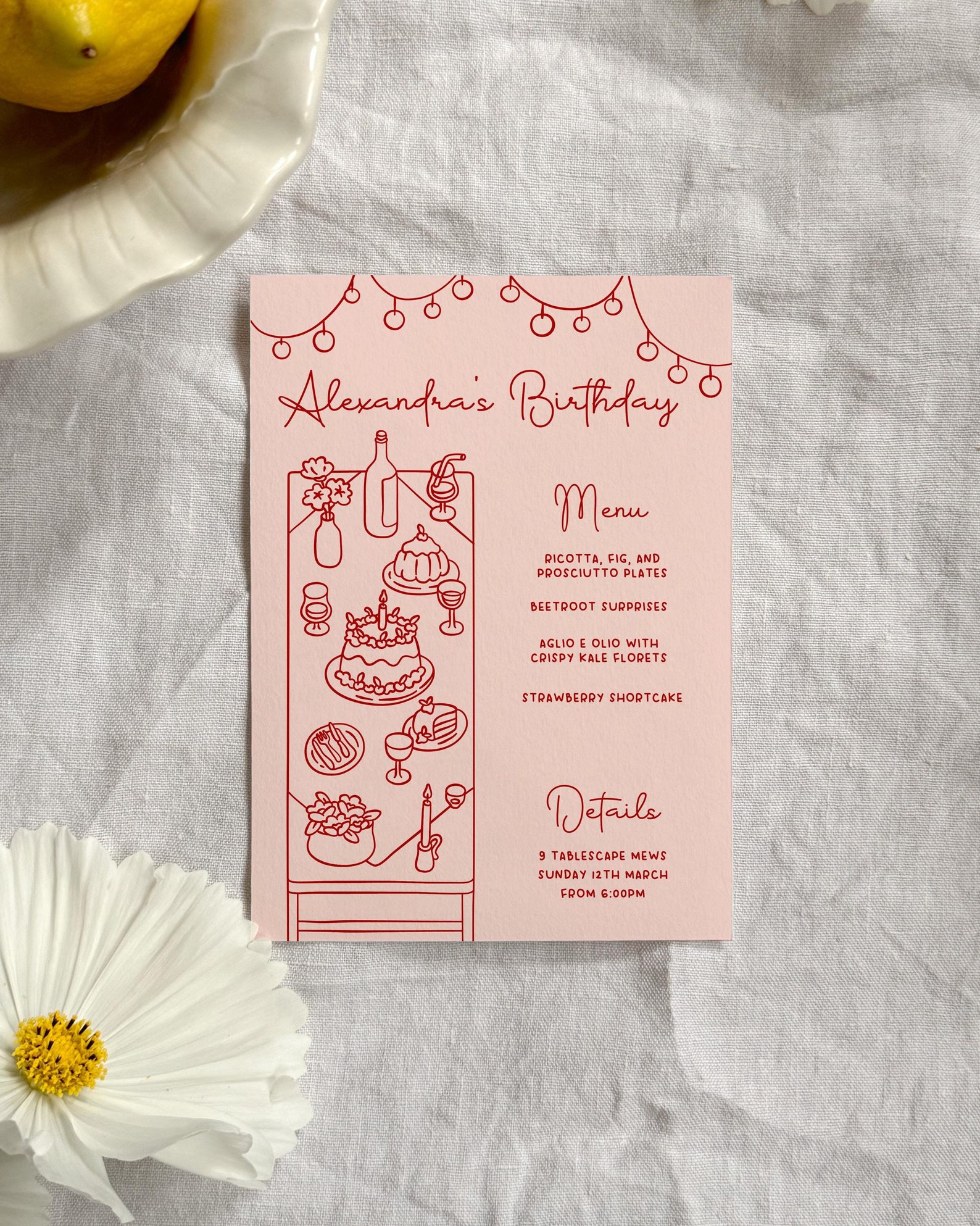 Minimal Hand Drawn Birthday Dinner Party Invite, Printable Customisable ...