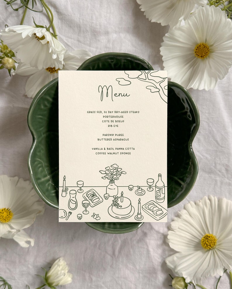 Minimal Hand Drawn Dinner Party Menu Invitation, Reception Dinner ...