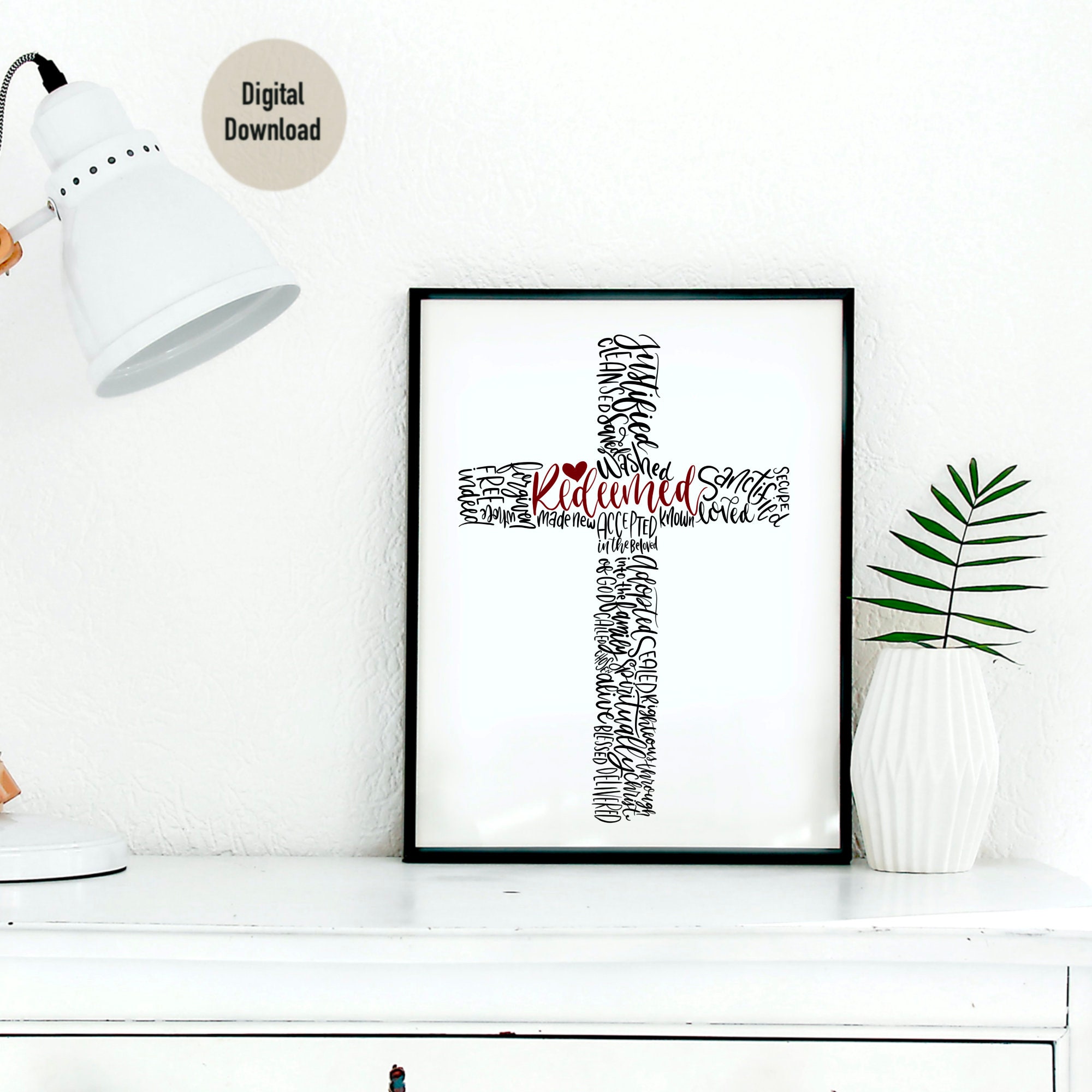 Printable Christian Cross Word Art: Inspirational Scripture Wall Decor ...