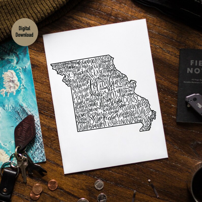 Printable Missouri State Map With City Names for Dorm Room ...