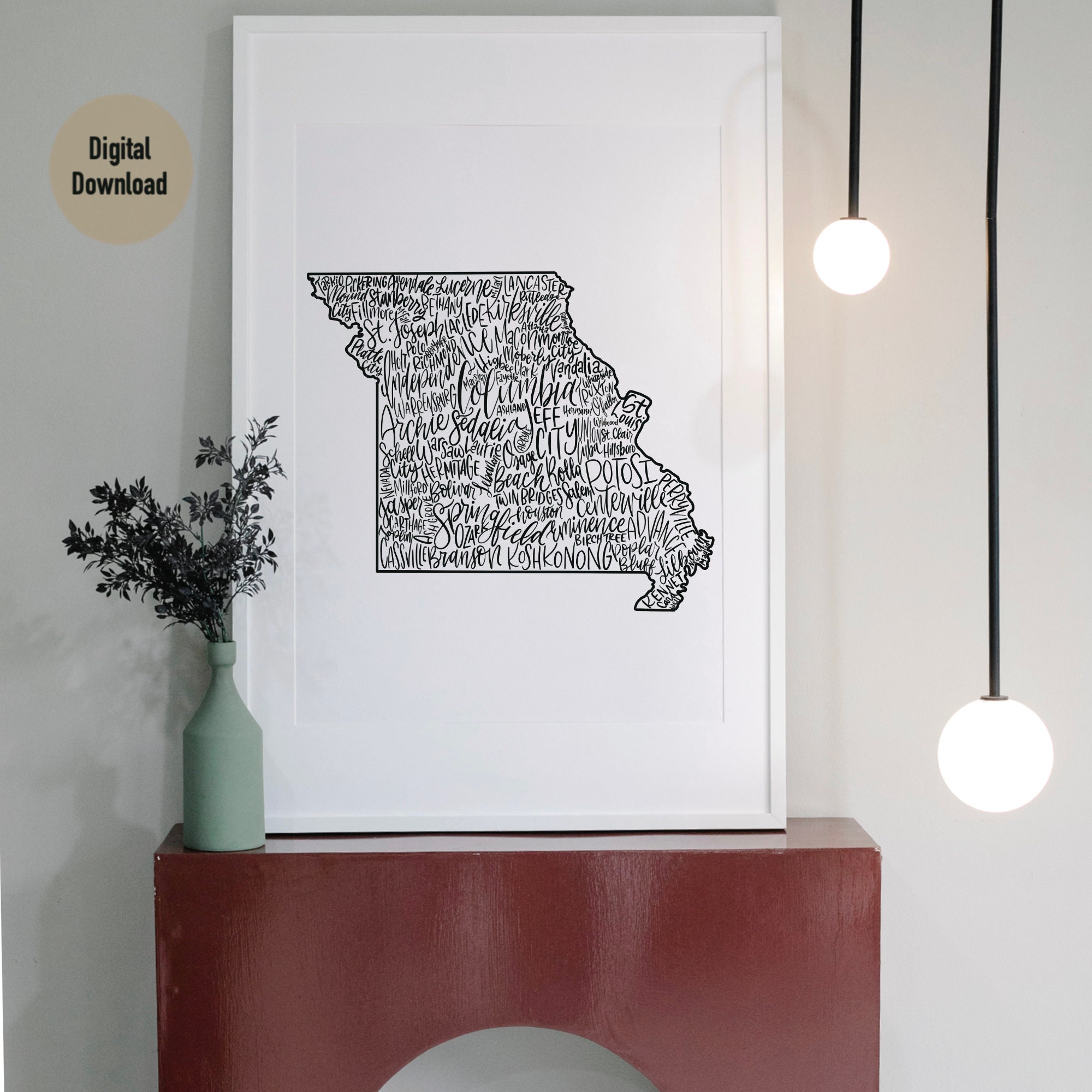 Printable Missouri State Map With City Names for Dorm Room ...
