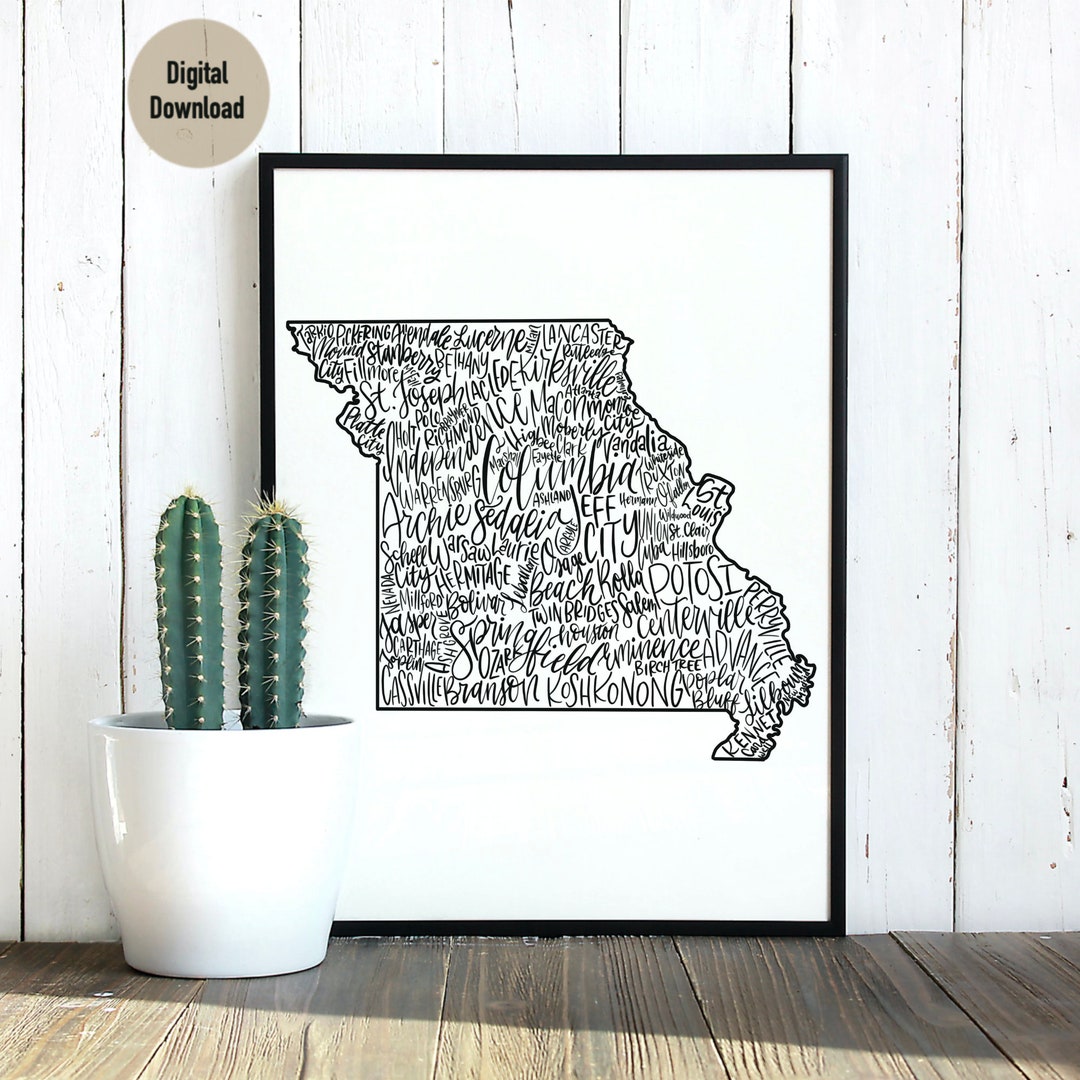 Printable Missouri State Map With City Names for Dorm Room ...