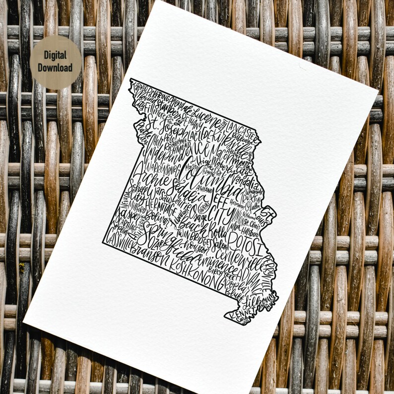 Printable Missouri State Map With City Names for Dorm Room ...