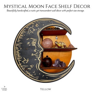 Mystical Moon Face Yellow Shelf Décor, Wall Décor, Crystal Storage ...