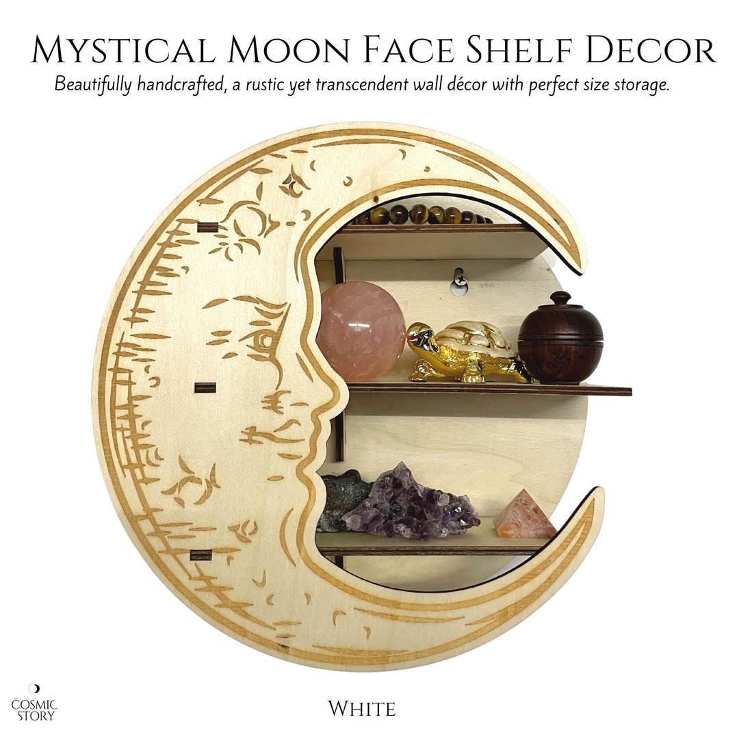 Mystical Moon Face White Shelf Décor, Wall Décor, Crystal Storage White ...