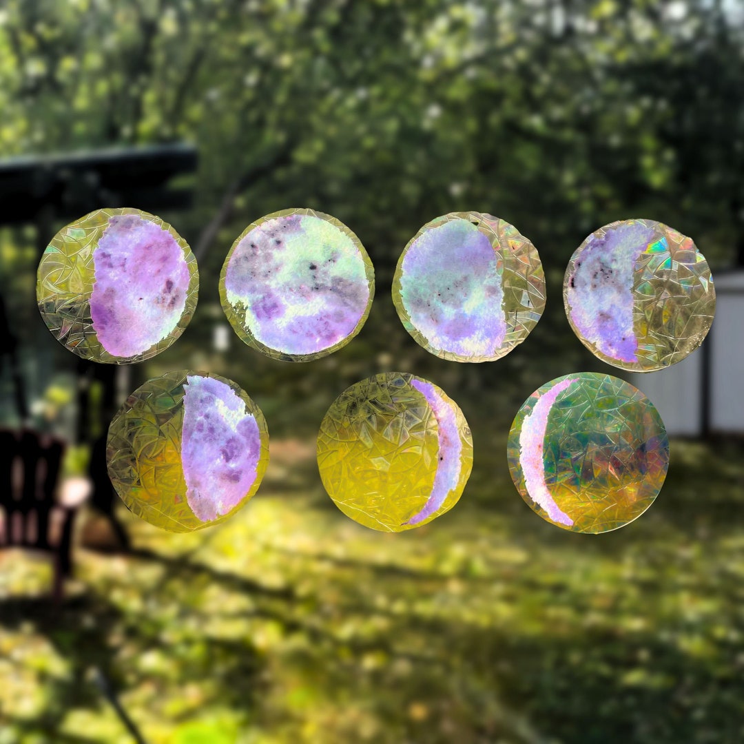 Set of 7 Moon Phases Suncatcher Decal Watercolor Moon - Etsy