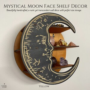 Mystical Moon Face Yellow Shelf Décor, Wall Décor, Crystal Storage ...