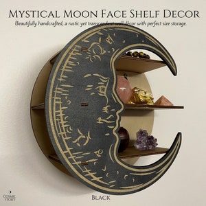 Mystical Moon Face Black Shelf Décor, Wall Décor, Crystal Storage Black ...