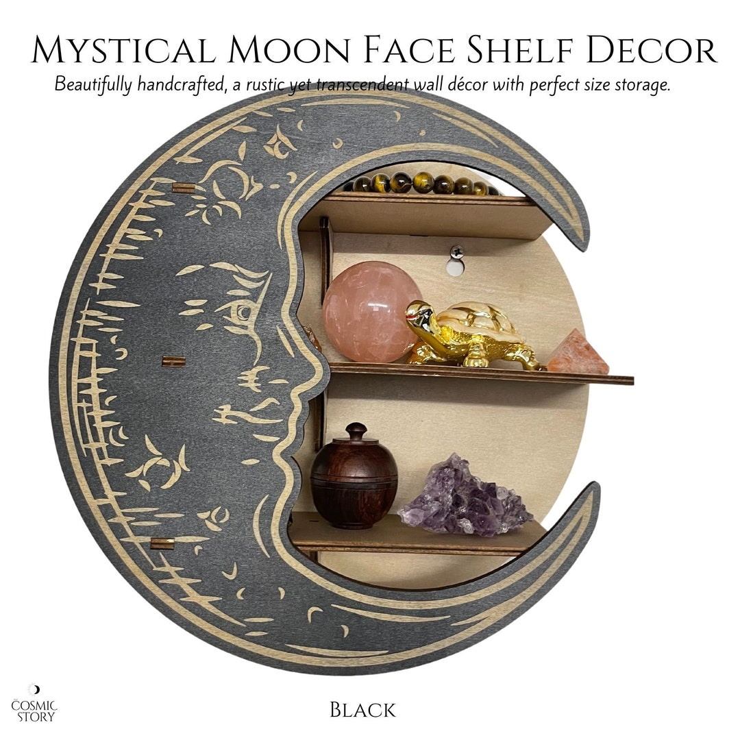 Mystical Moon Face Black Shelf Décor, Wall Décor, Crystal Storage Black ...