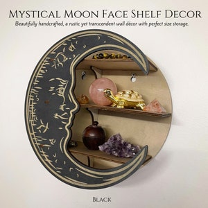 Mystical Moon Face Black Shelf Décor, Wall Décor, Crystal Storage Black ...