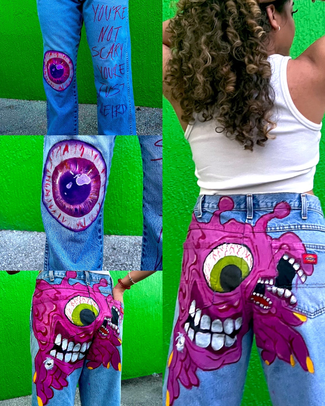 Custom Painted Denim Jeans: youre Not Scary, Youre Just Weird - Etsy