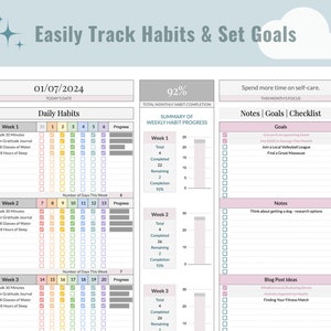 Monthly Planner Google Sheets Template: Task & Habit Tracker (digital ...