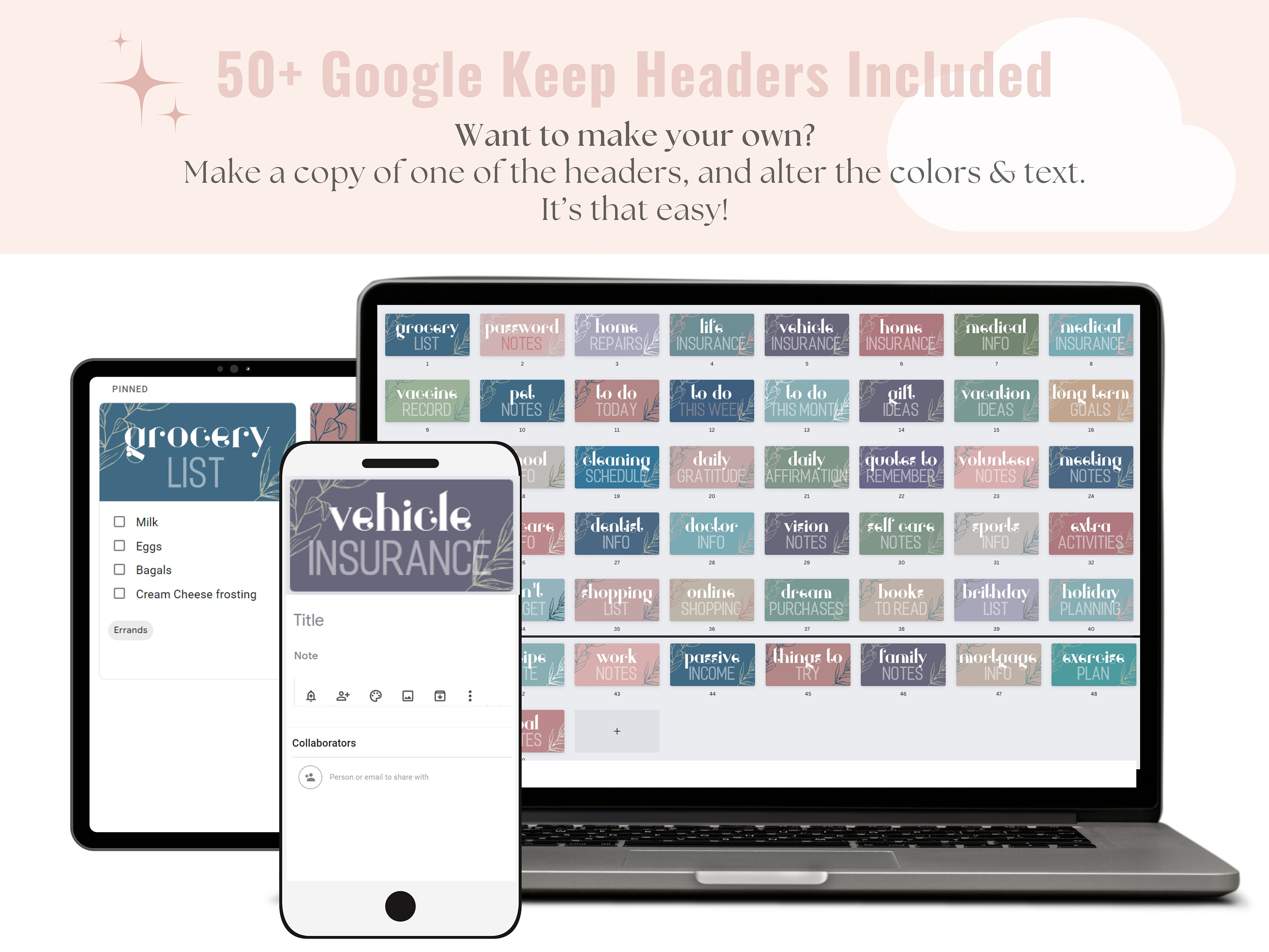 Google Keep Headers: 50 Canva Template Designs, Note Taking, Planner ...