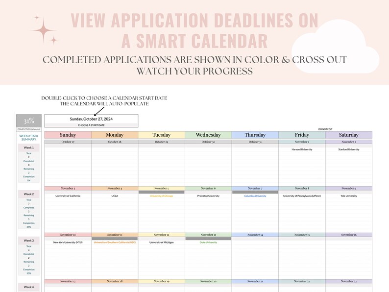 College & University Application Tracker | Google Sheets Student ...
