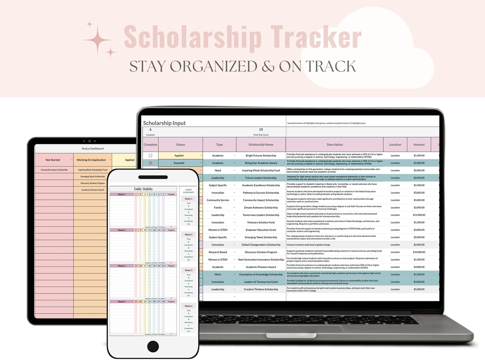 Scholarship Tracker Google Sheets: College, University, Application ...