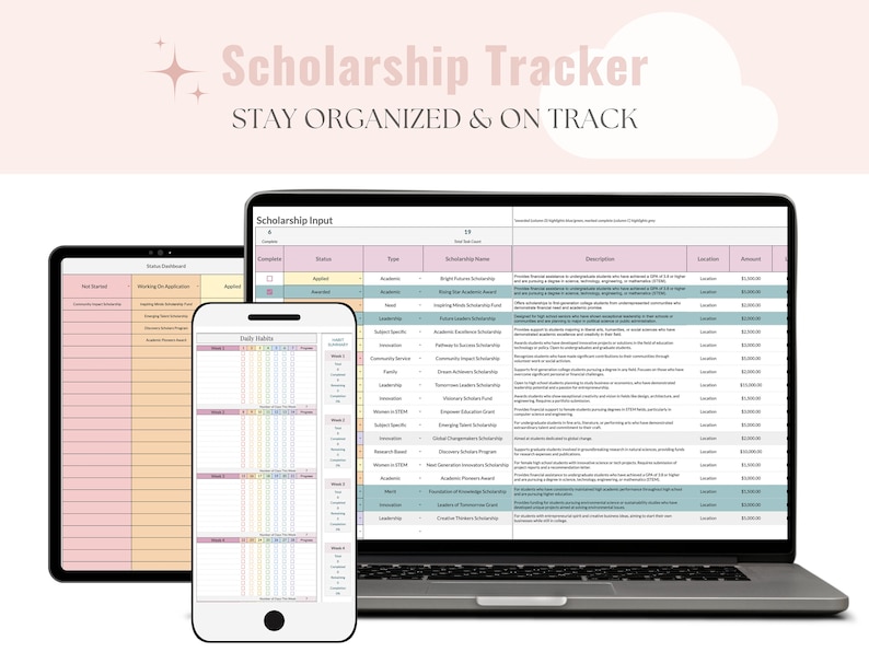 Scholarship Tracker Google Sheets: College, University, Application ...