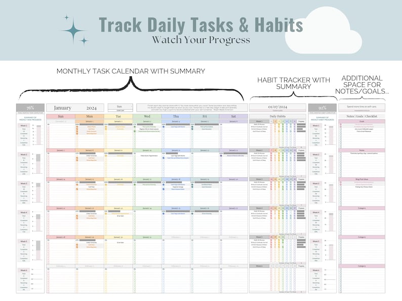 Monthly Planner Google Sheets Template: Task & Habit Tracker (digital ...