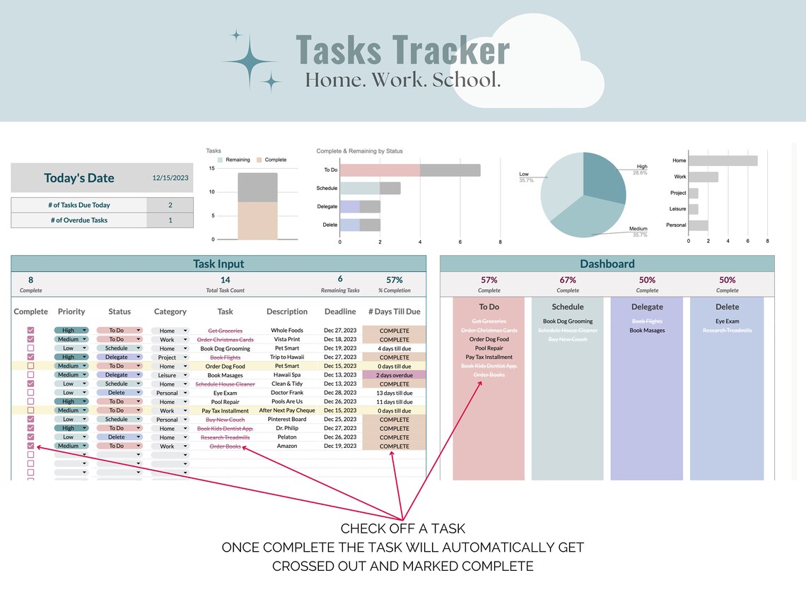 Task Tracker Google Sheets Spreadsheet, Great for Home, School or Work ...