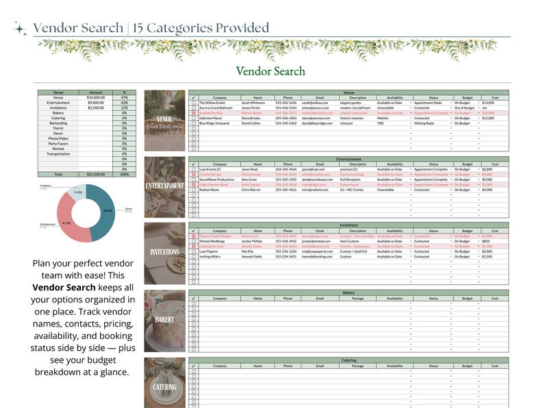 Wedding Vendor & Venue Comparison Planner: Google Sheets, Canva ...