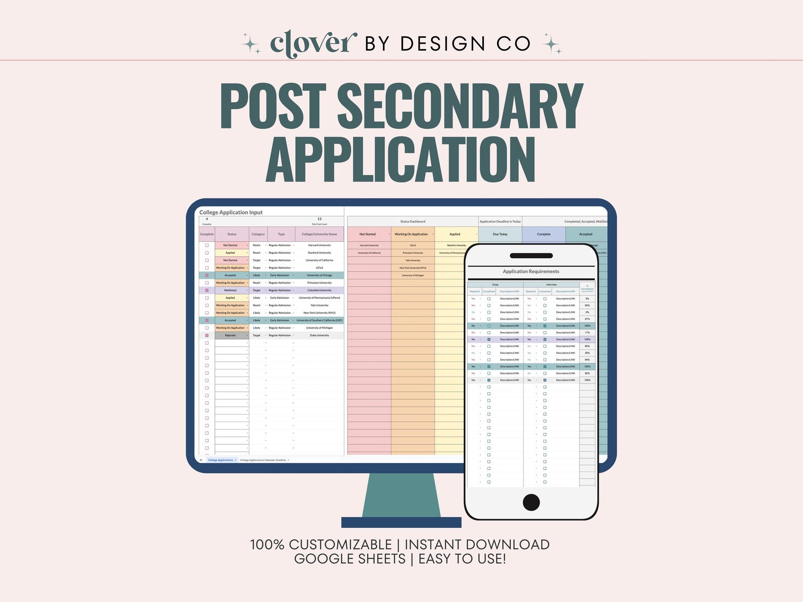 College & University Application Tracker | Google Sheets Student ...