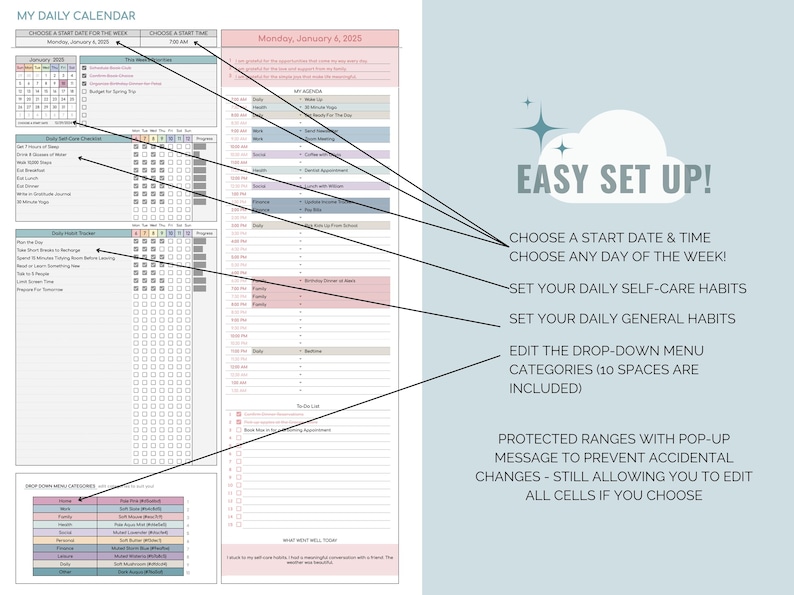 Weekly Digital Planner: Google Sheets Calendar, Habit & Task Tracker ...