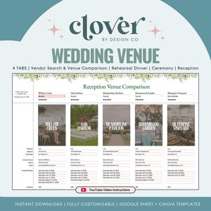 Wedding Vendor & Venue Comparison Planner: Google Sheets, Canva ...