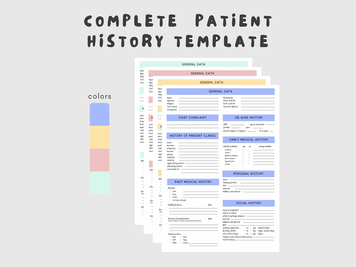 Complete Patient History Template PDF Digital Download - Etsy