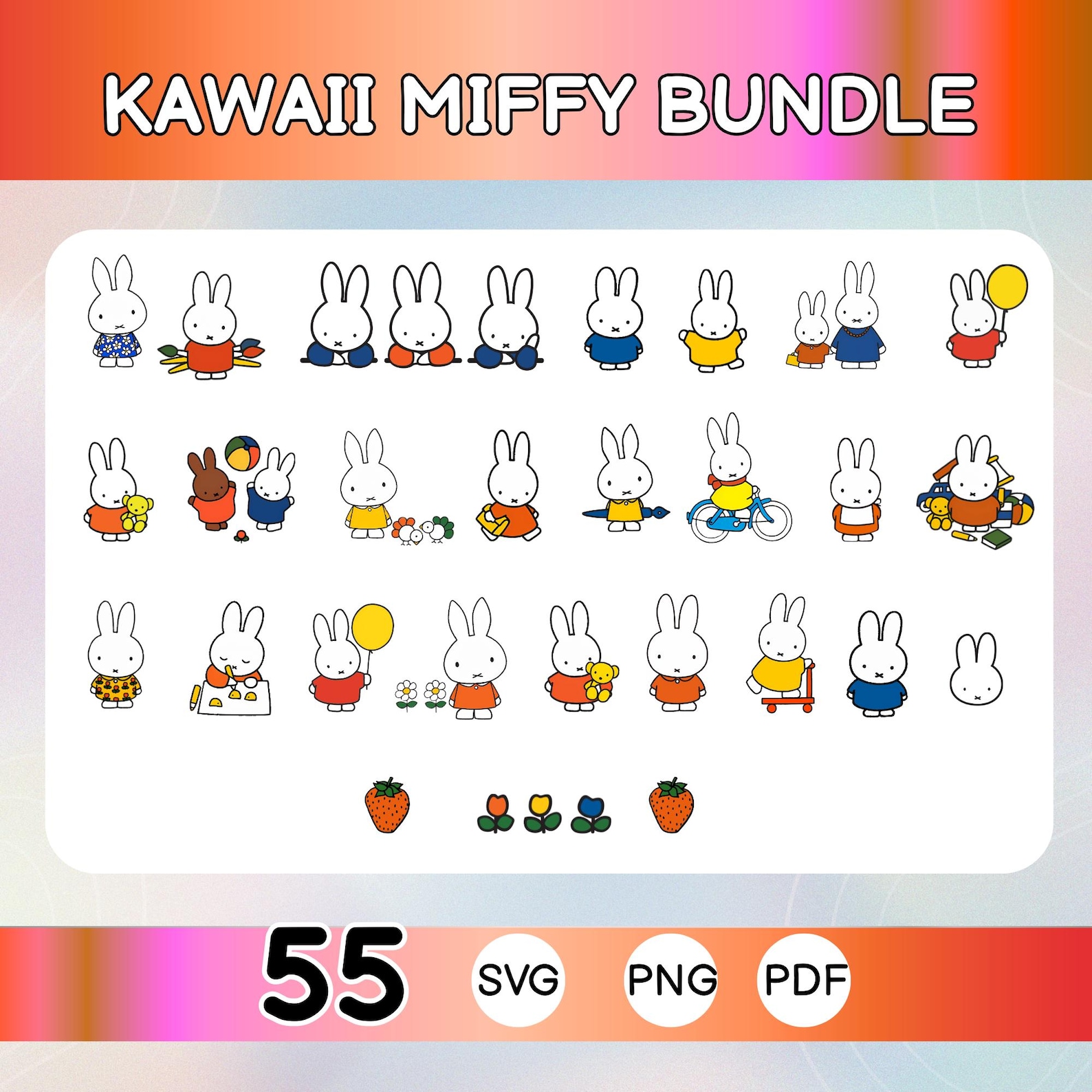 Kawaii Miffy SVG Bundle – Cute Bunny Clipart for Cricut, Silhouette ...