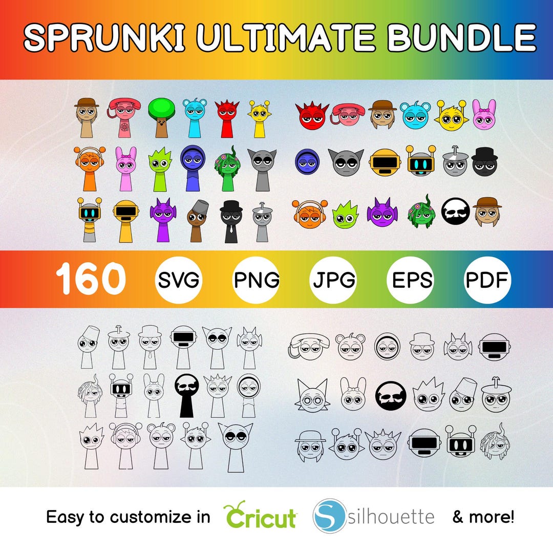 160 Sprunki Ultimate Incredibox Svg Bundle Sprunki Beats Gaming Clipart ...