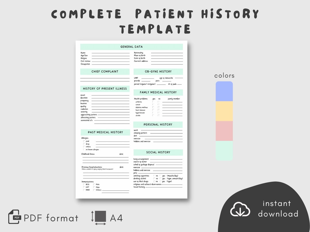 Complete Patient History Template PDF Digital Download - Etsy