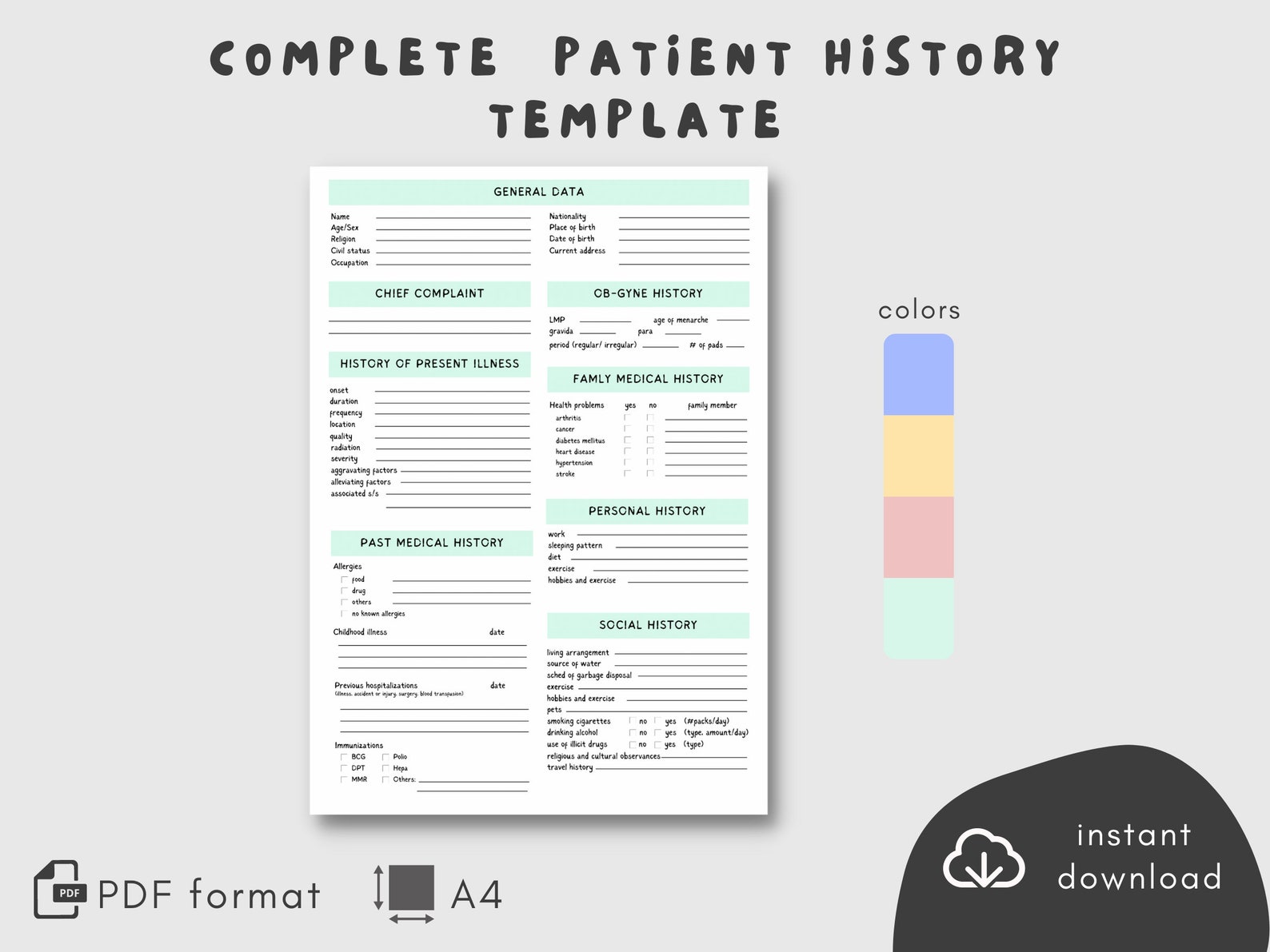 Complete Patient History Template PDF Digital Download - Etsy