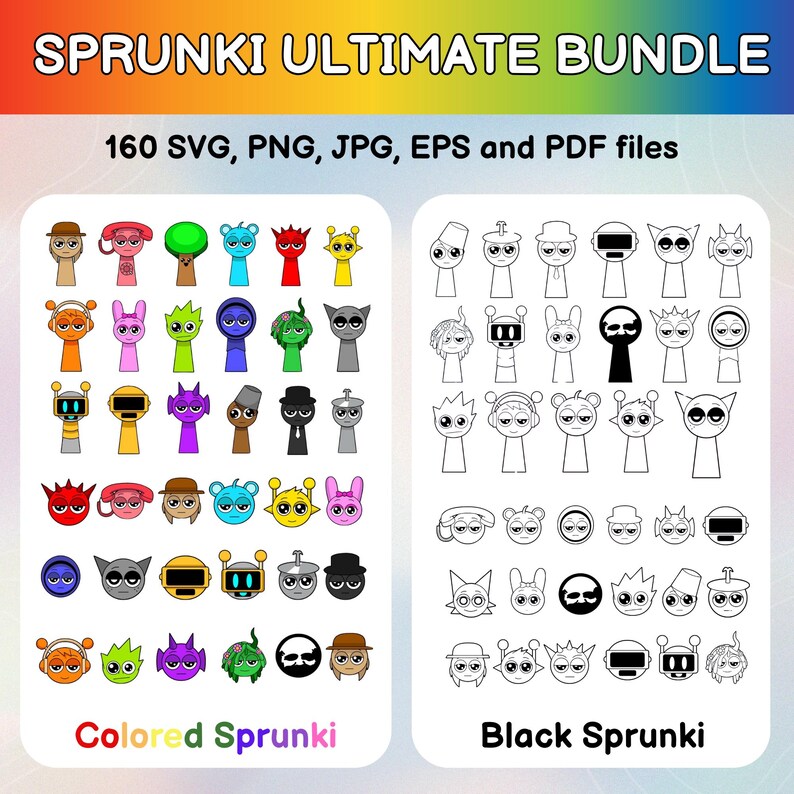 160 Sprunki Ultimate Incredibox Svg Bundle Sprunki Beats Gaming Clipart ...