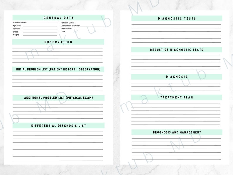 Veterinary Case Work-up Form for Vet Students, Vet Nurses, Vet Techs ...