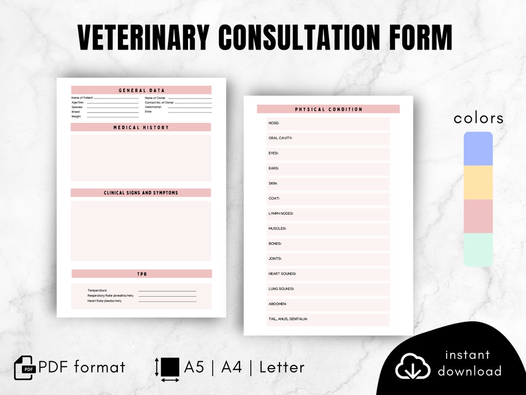 Veterinary Consultation Form for Vet Students, Vet Nurses, Vet Techs ...