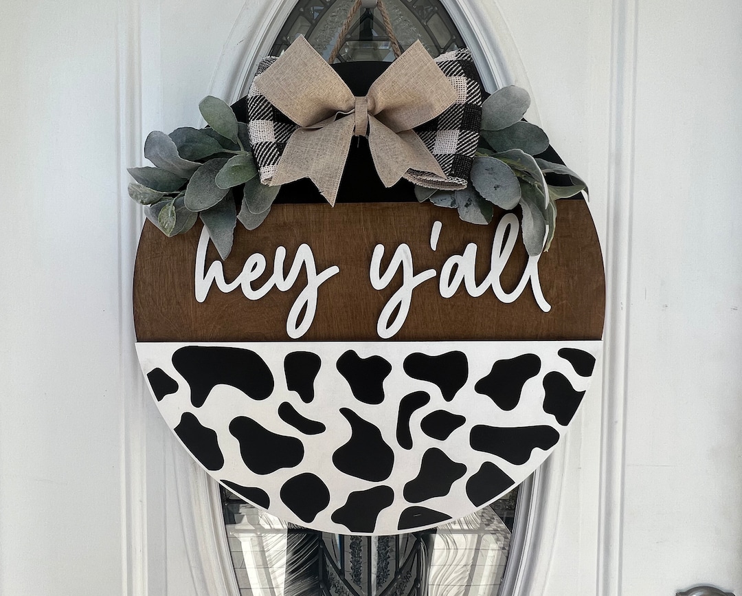 Hey Yall Door Hanger, Cow Print Door Hanger, Cow Door Hanger 3D Door ...