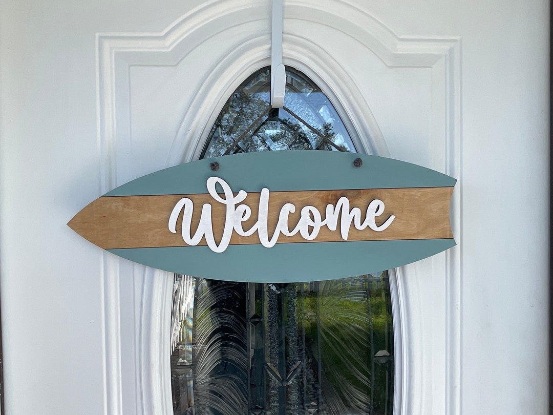 Welcome Surf Board Home Door Hanger, 3D Door Hanger, Wood Door Hanger ...