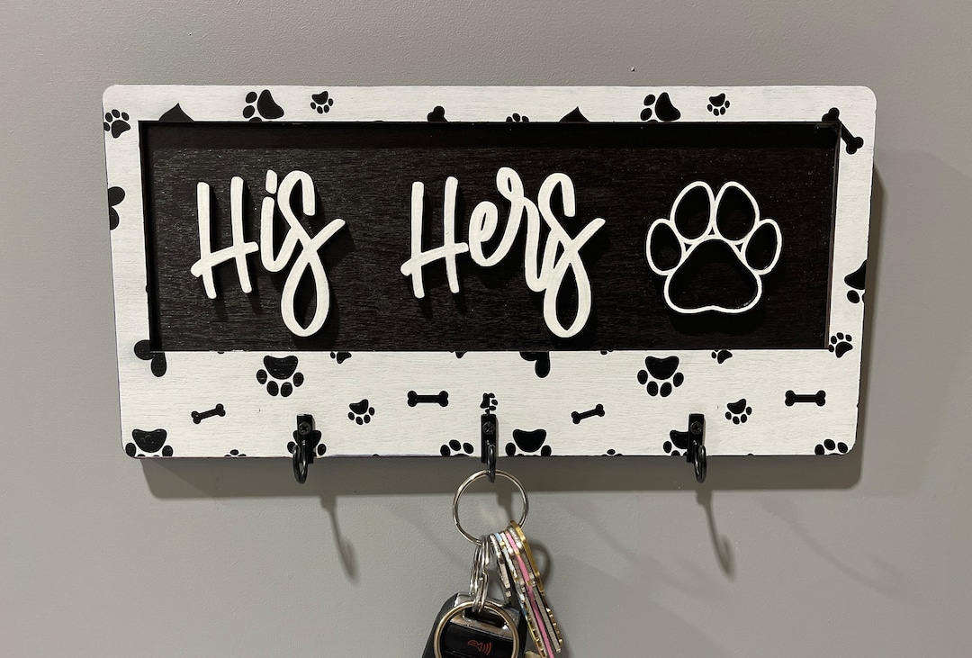 His Hers Paw Key Holder Wood Key Holder Printed Pet Key Holder home ...