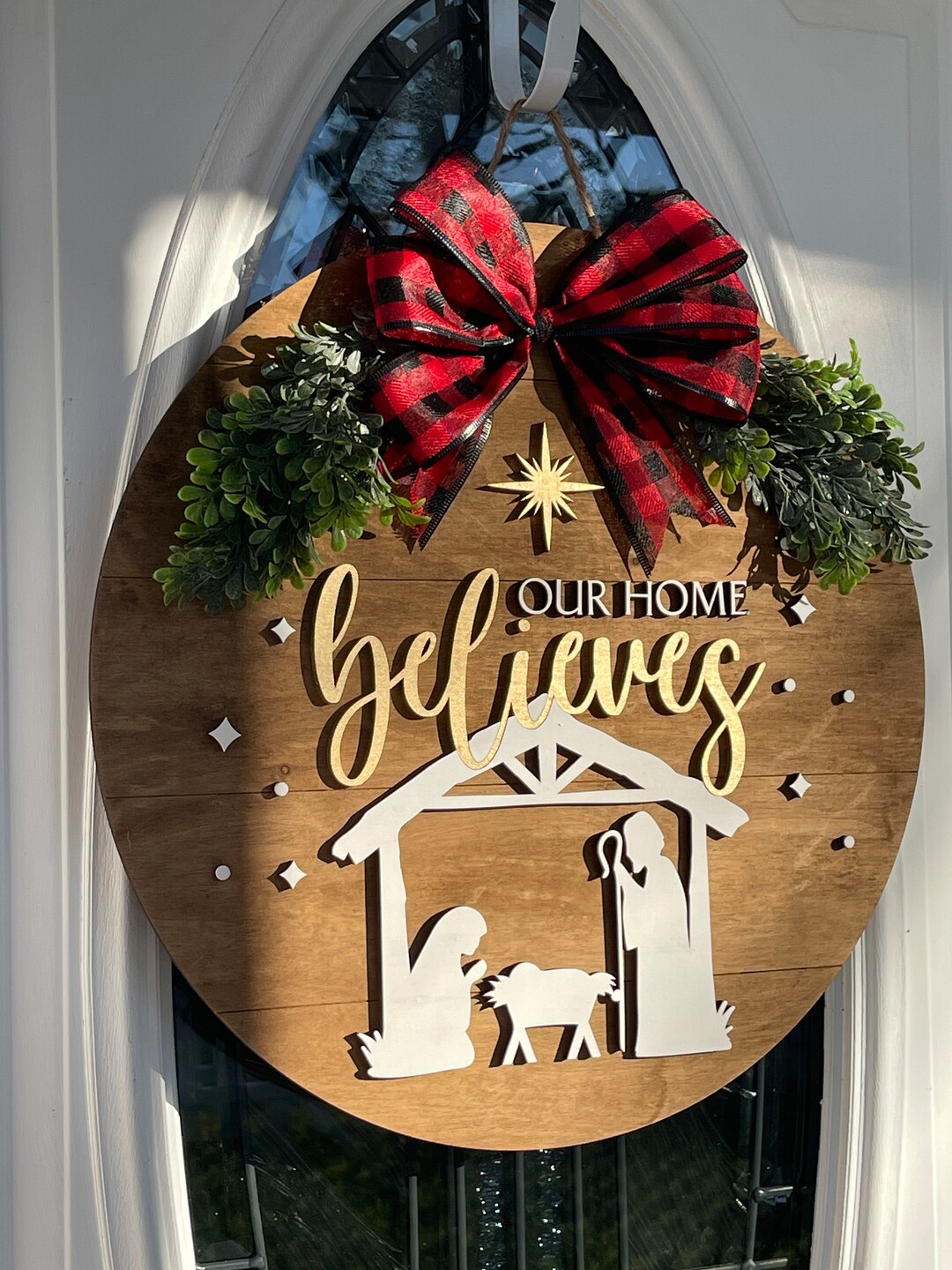 Our Home Believes Door Hanger, Christmas Door Hanger, Christmas Home ...